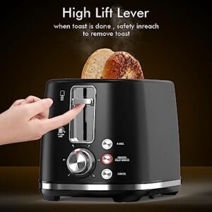 Longdeem 2-Slice Toaster, Extra Wide Slots, 6 Browning Options With Lift and Look, Auto Shut-Off & Frozen Function for Toasting Fruit Bread, Bagels & Waffles, Removable Crumb Tray, Matte Black