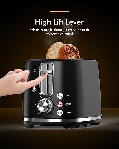 Longdeem 2-Slice Toaster, Extra Wide Slots, 6 Browning Options With Lift and Look, Auto Shut-Off & Frozen Function for Toasting Fruit Bread, Bagels & Waffles, Removable Crumb Tray, Matte Black