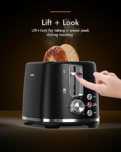 Longdeem 2-Slice Toaster, Extra Wide Slots, 6 Browning Options With Lift and Look, Auto Shut-Off & Frozen Function for Toasting Fruit Bread, Bagels & Waffles, Removable Crumb Tray, Matte Black