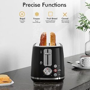 Longdeem 2-Slice Toaster, Extra Wide Slots, 6 Browning Options With Lift and Look, Auto Shut-Off & Frozen Function for Toasting Fruit Bread, Bagels & Waffles, Removable Crumb Tray, Matte Black