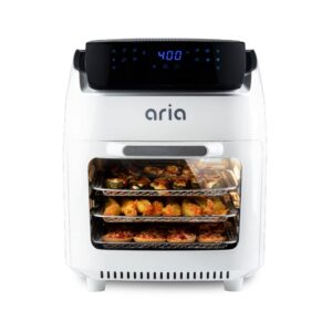 aria 10 qt. touchscreen air fryer oven with premium accessory set and recipe book, white