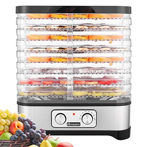 8-Tray Food Dehydrator Machine - BPA-Free Drying System with Nesting Tray for Home Kitchen - Perfect for Preserving Beef Jerky, Wild Food, and Fruit & Vegetables (Button Control)