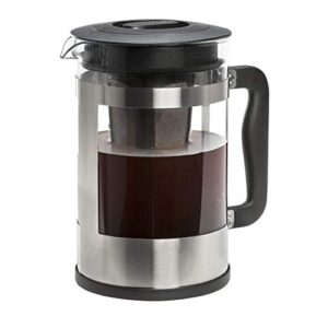 primula kedzie deluxe cold brew iced coffee maker comfort grip handle, durable glass carafe, removable mesh filter, 6 cup, brushed stainless steel