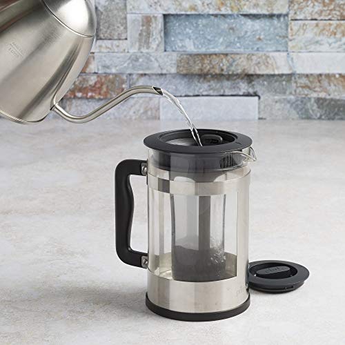 Primula Kedzie Deluxe Cold Brew Iced Coffee Maker Comfort Grip Handle, Durable Glass Carafe, Removable Mesh Filter, 6 Cup, Brushed Stainless Steel