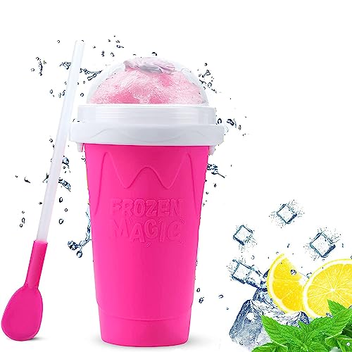 Slushy Cup Slushie Maker Cup, Frozen Magic Smoothies Cup, Double Layers Silica Cup,Magic Quick Frozen Smoothies Cup，DIY Homemade Slushies,Magic Slushy Maker Squeeze Cup Portable for Milkshake… (Pink)