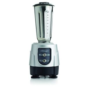 omega bl360s 1-hp blender features easy to use toggle controls 32-ounce stainless steel blending container gripper feet for stability, silver