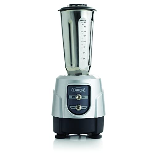 Omega BL360S 1-HP Blender Features Easy to Use Toggle Controls 32-Ounce Stainless Steel Blending Container Gripper Feet for Stability, Silver