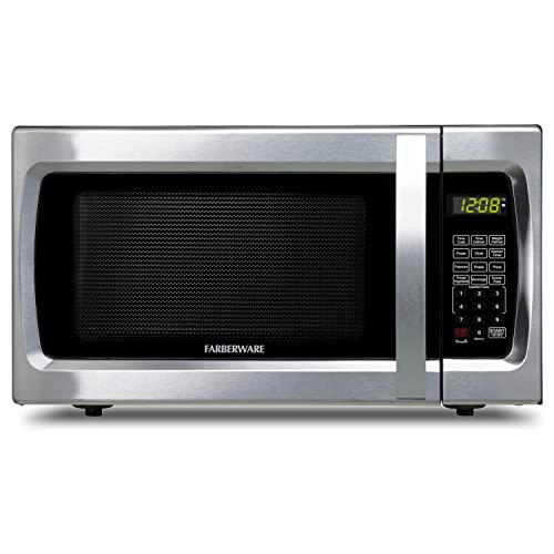 Farberware Countertop Microwave 1000 Watts, 1.1 cu ft - Microwave Oven With LED Lighting and Child Lock - Perfect for Apartments and Dorms - Easy Clean Brushed Stainless Steel