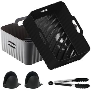 air fryer silicone liners - 4pcs rectangular reusable silicone pot for ninja foodi dualzone dz401/dz201/dz090/dz550, 8/9/10 quarts dual air fryers basket insert accessories with gloves and tongs