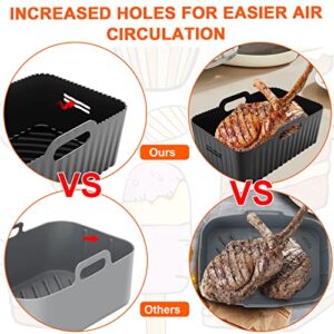 Air Fryer Silicone Liners - 4Pcs Rectangular Reusable Silicone Pot for Ninja Foodi DualZone DZ401/DZ201/DZ090/DZ550, 8/9/10 Quarts Dual Air Fryers Basket Insert Accessories with Gloves and Tongs