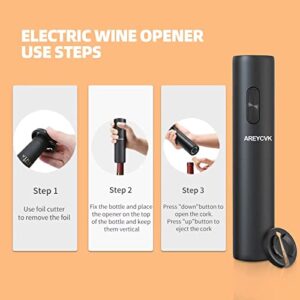 AREYCVKElectric Wine Bottle Openers, Wine Electric Opener,Wine opener battery operated with Foil Cutter wine Stoppers to Best Gift for friends (Black- Wine Bottle Openers)