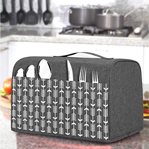 Yarwo 4 Slice Toaster Cover with Pockets and Top Handle, Nylon Toaster Cover Fits for Most 4 Slice Long Slot Toasters, Gray with Arrow