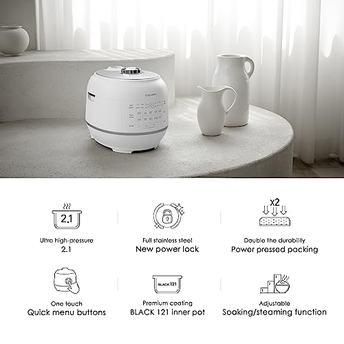 Cuchen CRT-RPK0670WUS 6 Cup 2.1 Ultra High-Pressure Induction Heating Rice Cooker and Warmer, Full Stainless Power Lock System, Auto Steam Clean, Voice Guide, Made in Korea, White (6 CUP, WHITE)