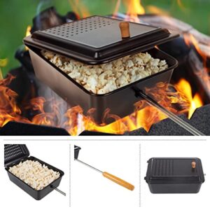 Campfire Popcorn Popper - Old Fashioned Popcorn Maker with Nonstick Finish and Extended Handle - Camping Gear by Great Northern Popcorn (Black)