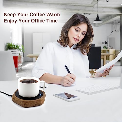 Coffee Mug Warmer:Auto On/Off Gravity-Induction Beverage Cup Warmer for Office Home Desk-Candle Warmer Coaster&Warming Heating Coffee Milk Tea Hot Chocolate-Wood Grain