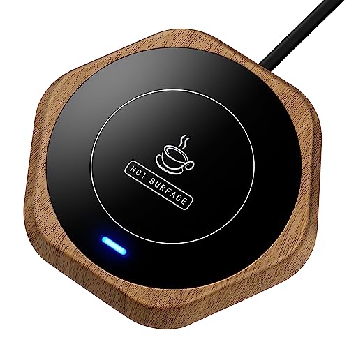 Coffee Mug Warmer:Auto On/Off Gravity-Induction Beverage Cup Warmer for Office Home Desk-Candle Warmer Coaster&Warming Heating Coffee Milk Tea Hot Chocolate-Wood Grain