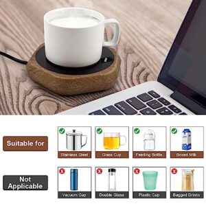 Coffee Mug Warmer:Auto On/Off Gravity-Induction Beverage Cup Warmer for Office Home Desk-Candle Warmer Coaster&Warming Heating Coffee Milk Tea Hot Chocolate-Wood Grain