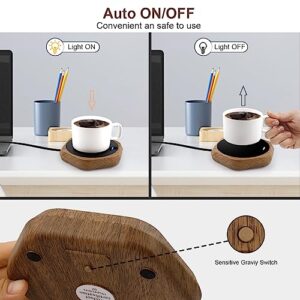 Coffee Mug Warmer:Auto On/Off Gravity-Induction Beverage Cup Warmer for Office Home Desk-Candle Warmer Coaster&Warming Heating Coffee Milk Tea Hot Chocolate-Wood Grain