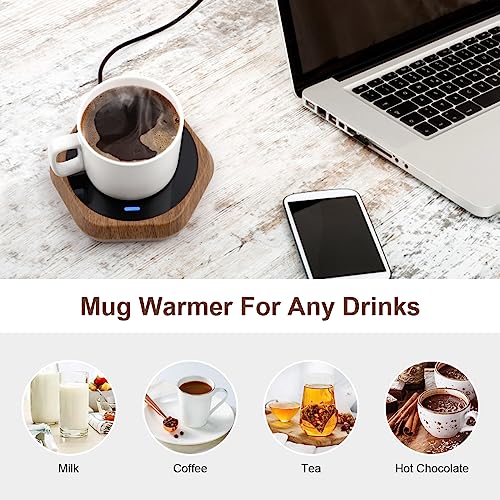 Coffee Mug Warmer:Auto On/Off Gravity-Induction Beverage Cup Warmer for Office Home Desk-Candle Warmer Coaster&Warming Heating Coffee Milk Tea Hot Chocolate-Wood Grain