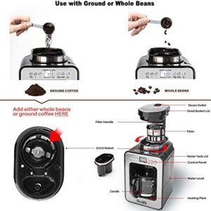 Secura Coffee Automatic Coffee Maker with Grinder, Programmable Grind and Brew Coffee Machine for use with Ground or Whole Beans, 17 oz Glass Carafe, Black (CM6686AT)