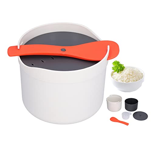 Microwave Rice Cooker Steamer, Microwave Pasta Cooker with Strainer, 2 L Microwave Cookware Set for Rice, Pasta, Vegetables, Quinoa, Oatmeal, Ramen Non stick, Dishwasher Safe, BPA Free