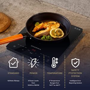 CIARRA CATIH1 1800W Portable Induction Cooktop, Ultra Slim Single Electric Countertop Burner with Sensor Touch and Digital timer ETL Approved