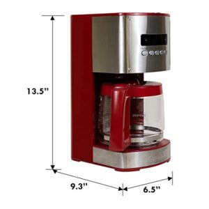 Kenmore Aroma Control 12-cup Programmable Coffee Maker, Red and Stainless Steel Drip Coffee Machine, Glass Carafe, Reusable Filter, Timer, Digital Display, Charcoal Water Filter, Regular or Bold