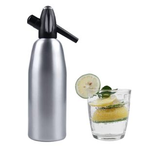 koupoura soda siphon, upgraded 1l soda water siphon portable soda maker seltzer water maker seltzer siphon bottle kit for home bar club making soda water diy soda drinks (silver)