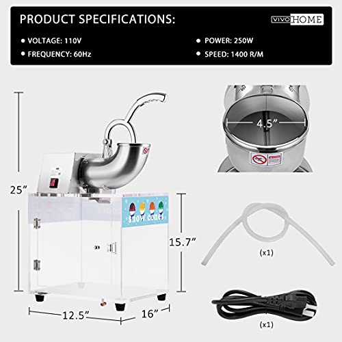 VIVOHOME Stainless Steel Electric Dual Blades Commercial Ice Crusher Shaver Snow Cone Maker Machine with Acrylic Box 440lbs/hr