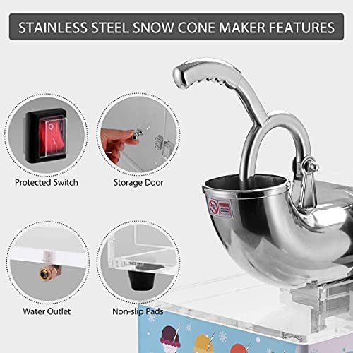 VIVOHOME Stainless Steel Electric Dual Blades Commercial Ice Crusher Shaver Snow Cone Maker Machine with Acrylic Box 440lbs/hr