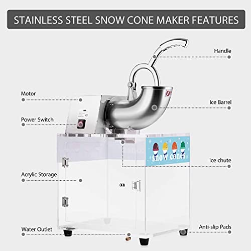 VIVOHOME Stainless Steel Electric Dual Blades Commercial Ice Crusher Shaver Snow Cone Maker Machine with Acrylic Box 440lbs/hr