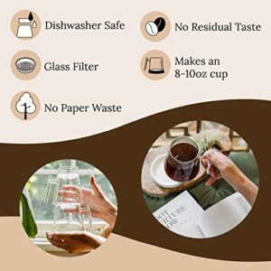 Pure Over Glass Pour Over Coffee Maker Kit | 6 Piece Set w/Mug | Built-In Paperless Reusable Glass Filter | Easy to Clean | Made of Borosilicate Glass | Heat Resistant