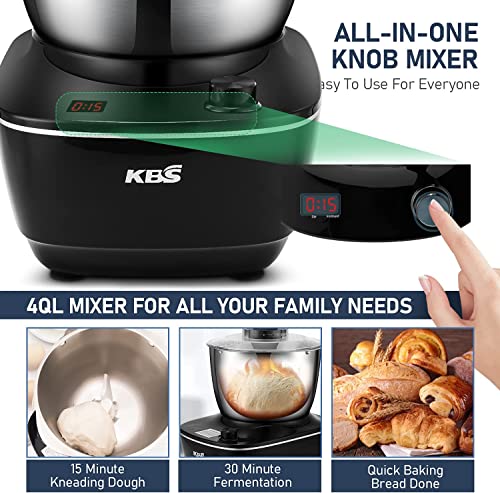 KBS 4Qt Large Stand Mixer, Double Mixing Blade with Fully Stainless Bowl,Dough Mixer Dough Maker with 180W High Speed & Pure Copper motor, 6 Useful accessories, Dishwash Safe