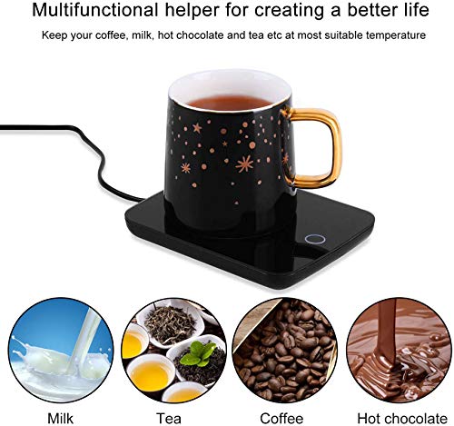 Misby Mug Warmer & Mug Set, Coffee Warmer for Desk Warmer for Desk Auto Shut Off Warmer Plate for Office Home Use, Beverage Warmers with Mug Lid for Water, Tea, Cocoa, Milk Temp Control (Include Cup)