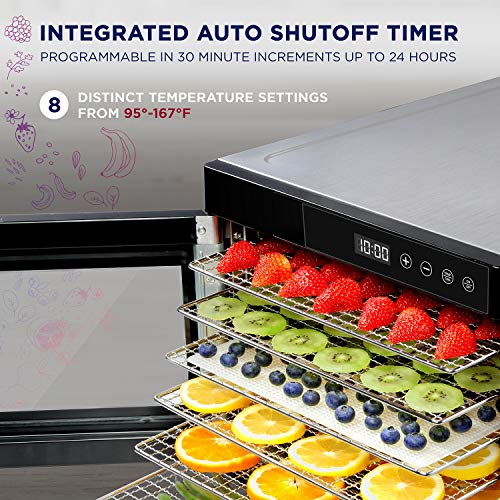 Ivation 10 Tray Commercial Food Dehydrator Machine | 1000w, Digital Adjustable Timer and Temperature Control | Dryer for Jerky, Herb, Meat, Beef, Fruit and To Dry Vegetables | Stainless Steel