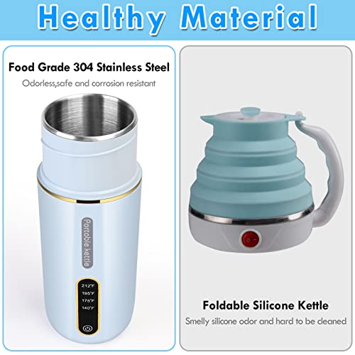 Portable Kettle,380ml Travel Kettle Electric Small,Portable Water Boiler,Mini Travel Tea Kettle,Fast Boil and Auto Shut Off Water Kettle Warmer,Double Wall Insulated Coffee Hot Water Heater Tea Maker