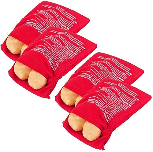 Pack of 4 Microwave Potato Cooker Dropbyy Reusable Microwave Bag for Potato Express Pouch Cooking in Just 4 Minutes Red