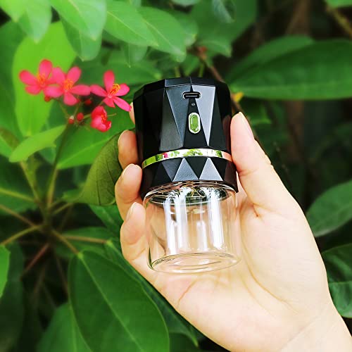 Mini Small Herb Grinder Electric Herb Grinder With USB-Rechargeable 1.7oz Glass Herb Chamber Spice Grinder Automatic Herb Grinder Size 2x3.5 inches