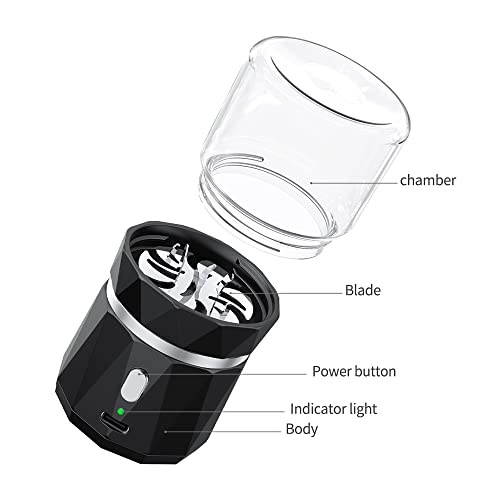 Mini Small Herb Grinder Electric Herb Grinder With USB-Rechargeable 1.7oz Glass Herb Chamber Spice Grinder Automatic Herb Grinder Size 2x3.5 inches