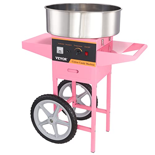 VEVOR Cart Electric Cotton Candy Machine, 1000W Commercial Floss Maker with Stainless Steel Bowl, Sugar Scoop and Drawer, Perfect for Home, Kids Birthday, Family Party, Pink