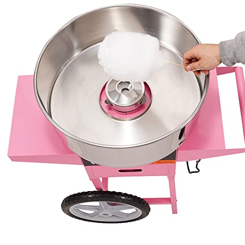 VEVOR Cart Electric Cotton Candy Machine, 1000W Commercial Floss Maker with Stainless Steel Bowl, Sugar Scoop and Drawer, Perfect for Home, Kids Birthday, Family Party, Pink