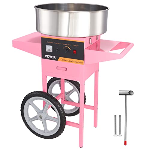 VEVOR Cart Electric Cotton Candy Machine, 1000W Commercial Floss Maker with Stainless Steel Bowl, Sugar Scoop and Drawer, Perfect for Home, Kids Birthday, Family Party, Pink