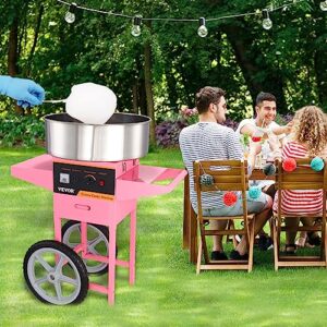 VEVOR Cart Electric Cotton Candy Machine, 1000W Commercial Floss Maker with Stainless Steel Bowl, Sugar Scoop and Drawer, Perfect for Home, Kids Birthday, Family Party, Pink