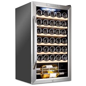 ivation 34 bottle compressor wine cooler refrigerator w/lock | large freestanding wine cellar for red, white, champagne or sparkling wine | 41f-64f digital temperature control fridge stainless steel