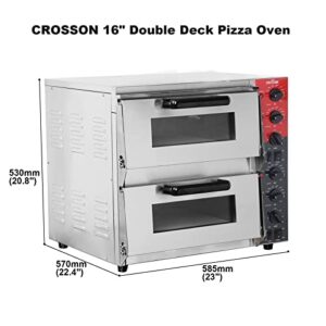 CROSSON Commercial Double Deck 16 inch Countertop Electric Pizza Oven with pizza stone, Multipurpose Indoor Pizza oven for Restaurant Home use,120V/3200W