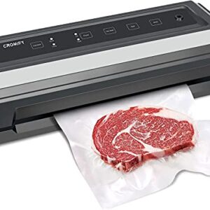 Cromify Vacuum Sealer Machine, Fully Automatic Food Vacuum Sealer Machine, Up To 100 Consecutive Seals, 8-in-1 Presets Starter Kit, Detachable Easy to Clean, Dry & Moist Food Modes Compact Design Black