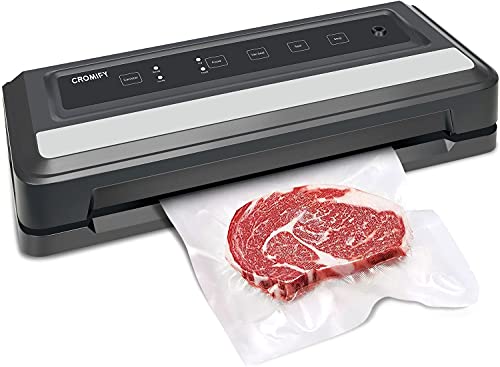 Cromify Vacuum Sealer Machine, Fully Automatic Food Vacuum Sealer Machine, Up To 100 Consecutive Seals, 8-in-1 Presets Starter Kit, Detachable Easy to Clean, Dry & Moist Food Modes Compact Design Black