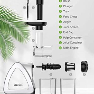 Wheatgrass Juicer Machines, KEDEMAS Cold Press Masticating Juicers for Home, Easy to Clean and Quiet Motor, Reverse Function, Slow Juicers Maker with Juice Cup and Brush for Vegetables and Fruits