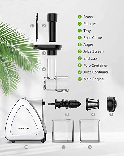 Wheatgrass Juicer Machines, KEDEMAS Cold Press Masticating Juicers for Home, Easy to Clean and Quiet Motor, Reverse Function, Slow Juicers Maker with Juice Cup and Brush for Vegetables and Fruits