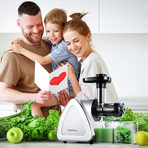 Wheatgrass Juicer Machines, KEDEMAS Cold Press Masticating Juicers for Home, Easy to Clean and Quiet Motor, Reverse Function, Slow Juicers Maker with Juice Cup and Brush for Vegetables and Fruits